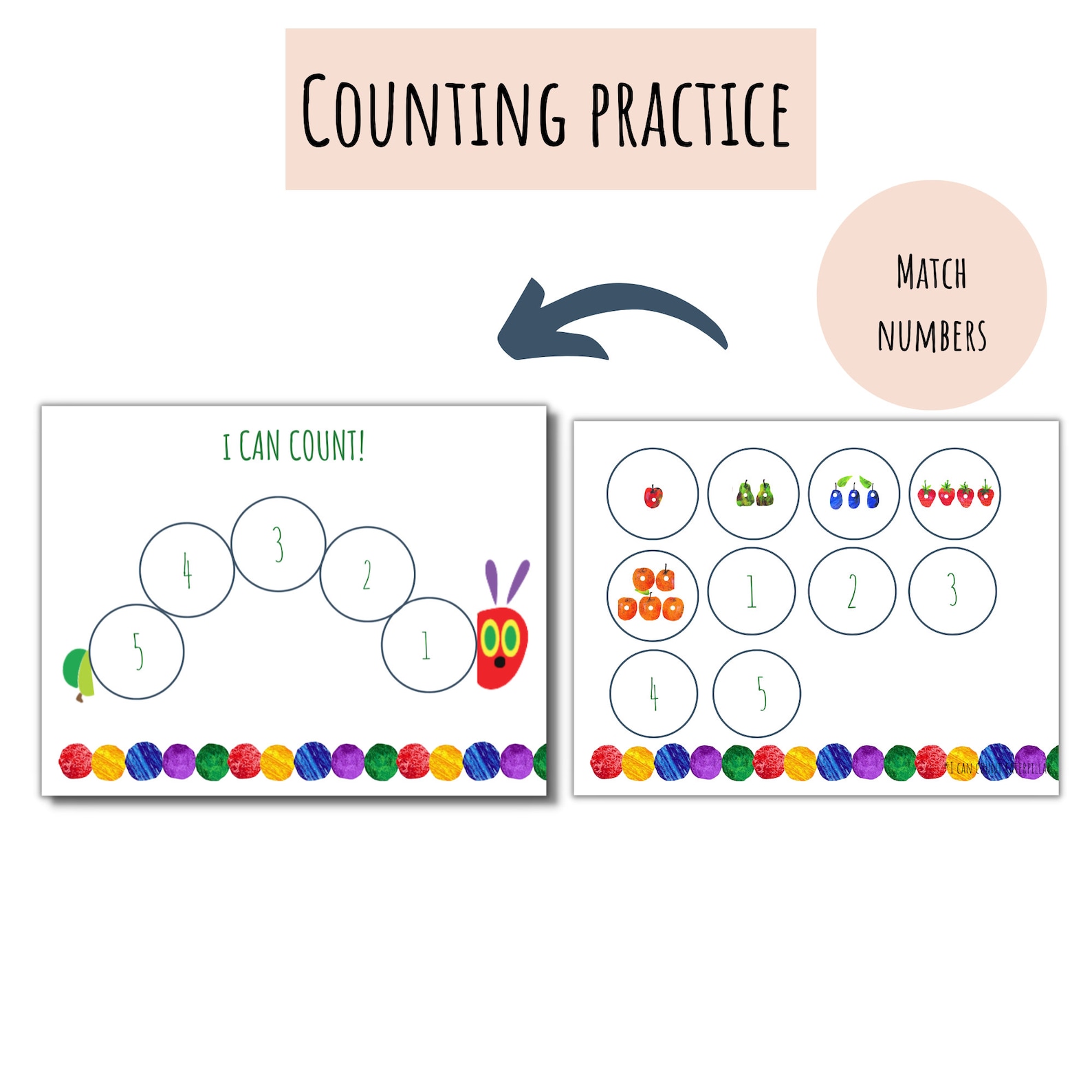 Hungry Caterpillar Preschool Counting Worksheet, Toddler Learning ...