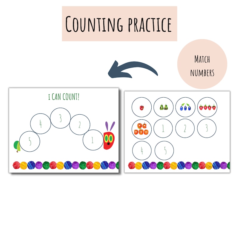 Hungry Caterpillar Preschool Counting Worksheet, Toddler Learning ...