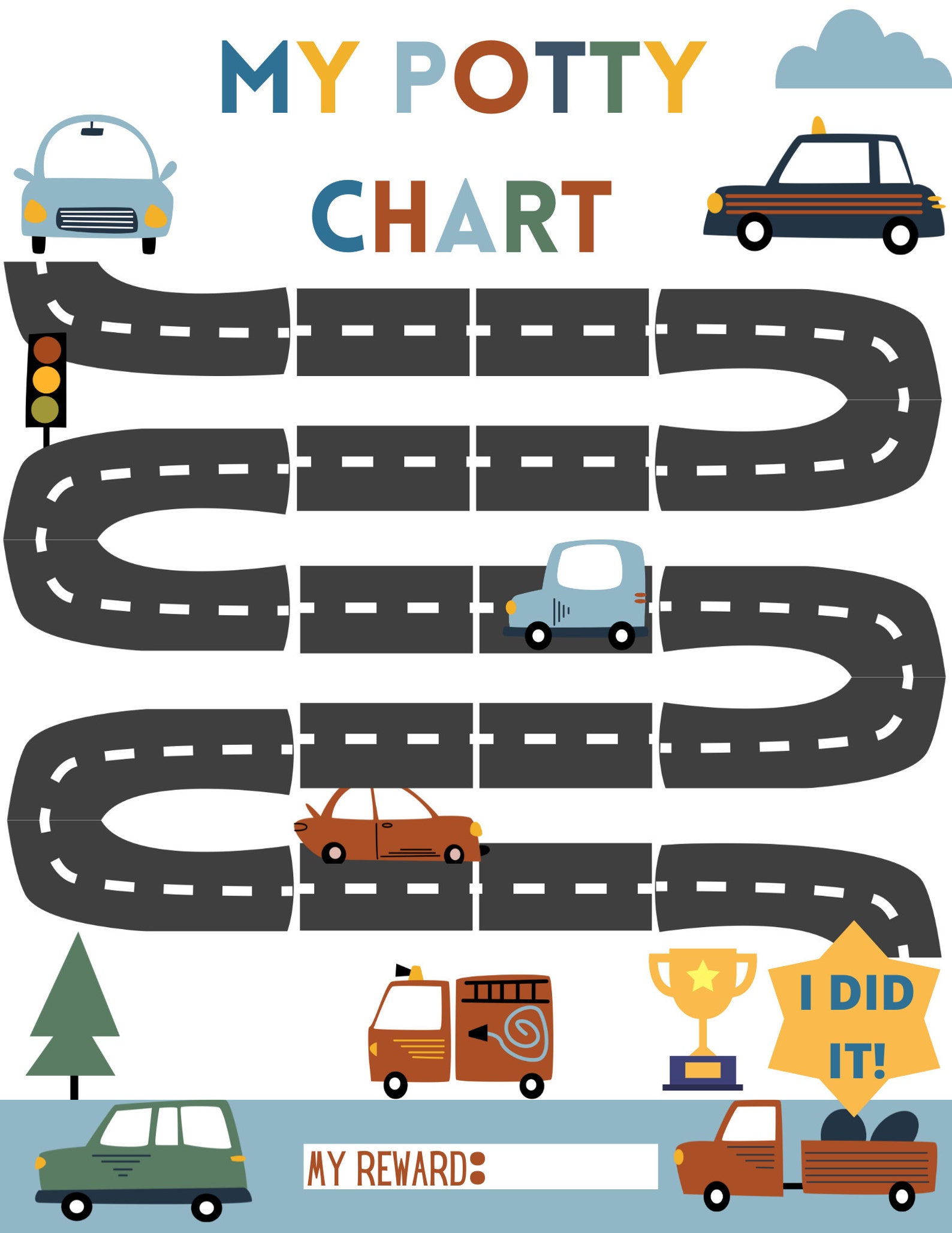 Printable Car Potty Training Chart, Cute Car Reward Chart, Cute Potty ...