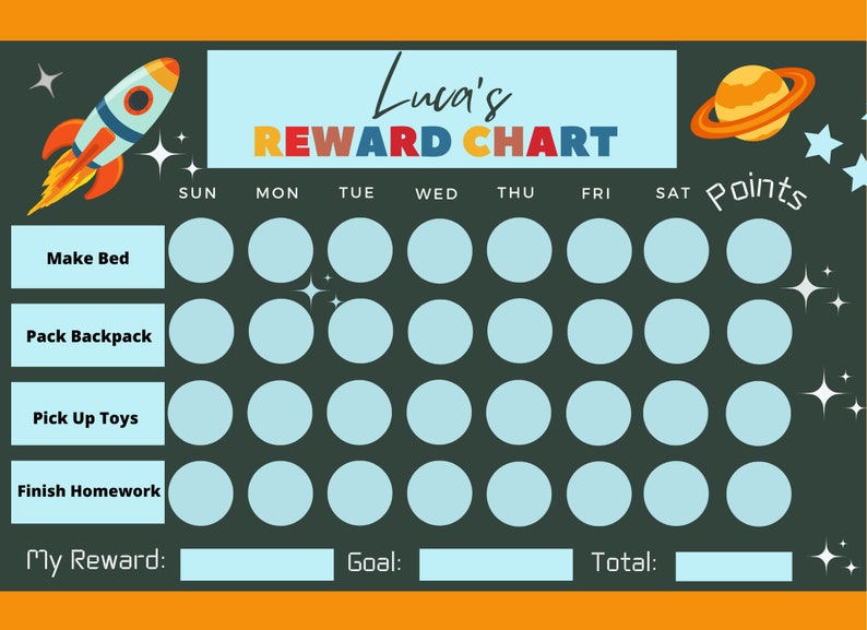Editable Space Reward Chart for Kids, Spaceship Chore Chart, Good ...