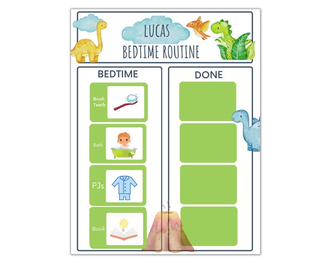Editable Dinosaur Bedtime Routine Chart Printable Evening - Etsy