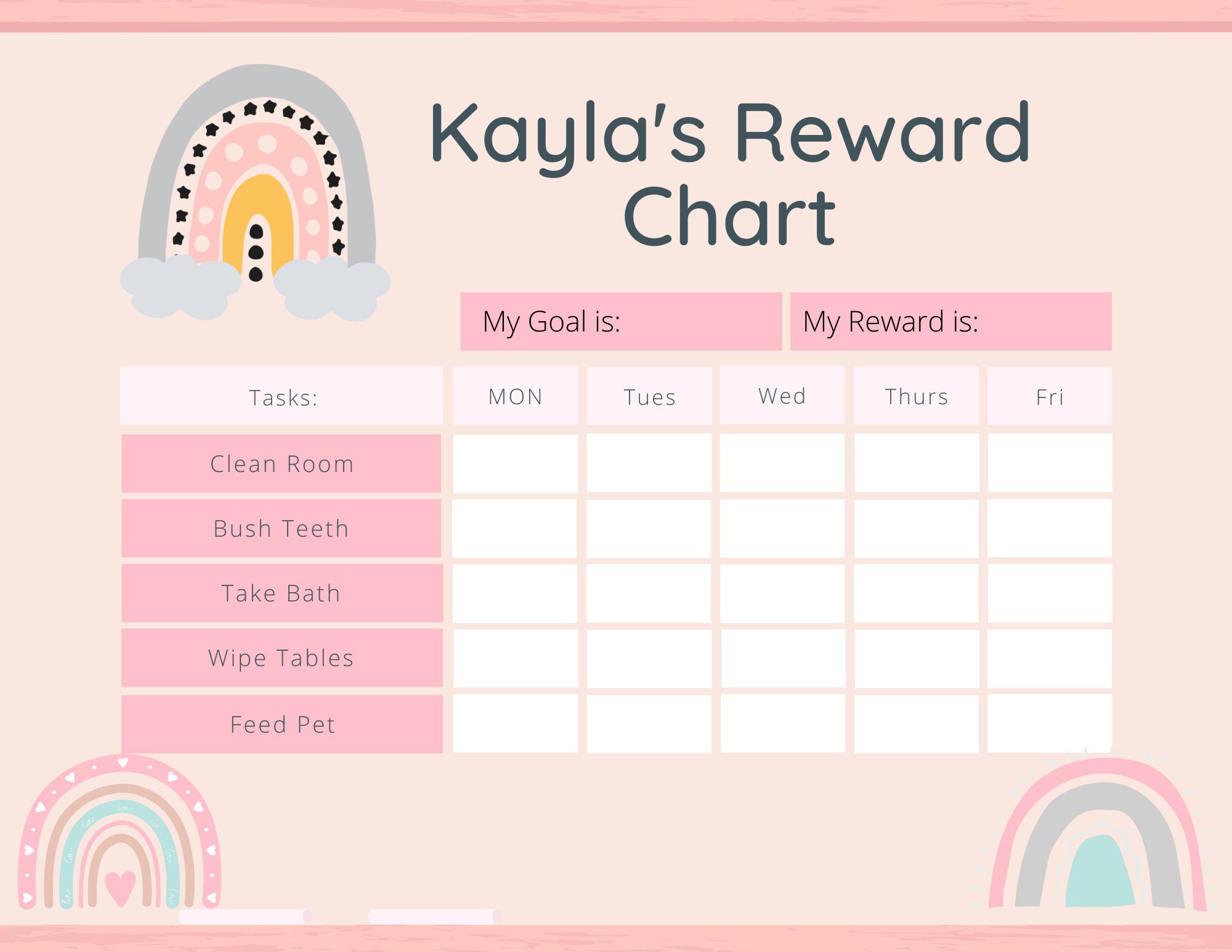 Editable Rainbow Reward Chart, Pink Rainbow Reward Chart, Chore Chart ...