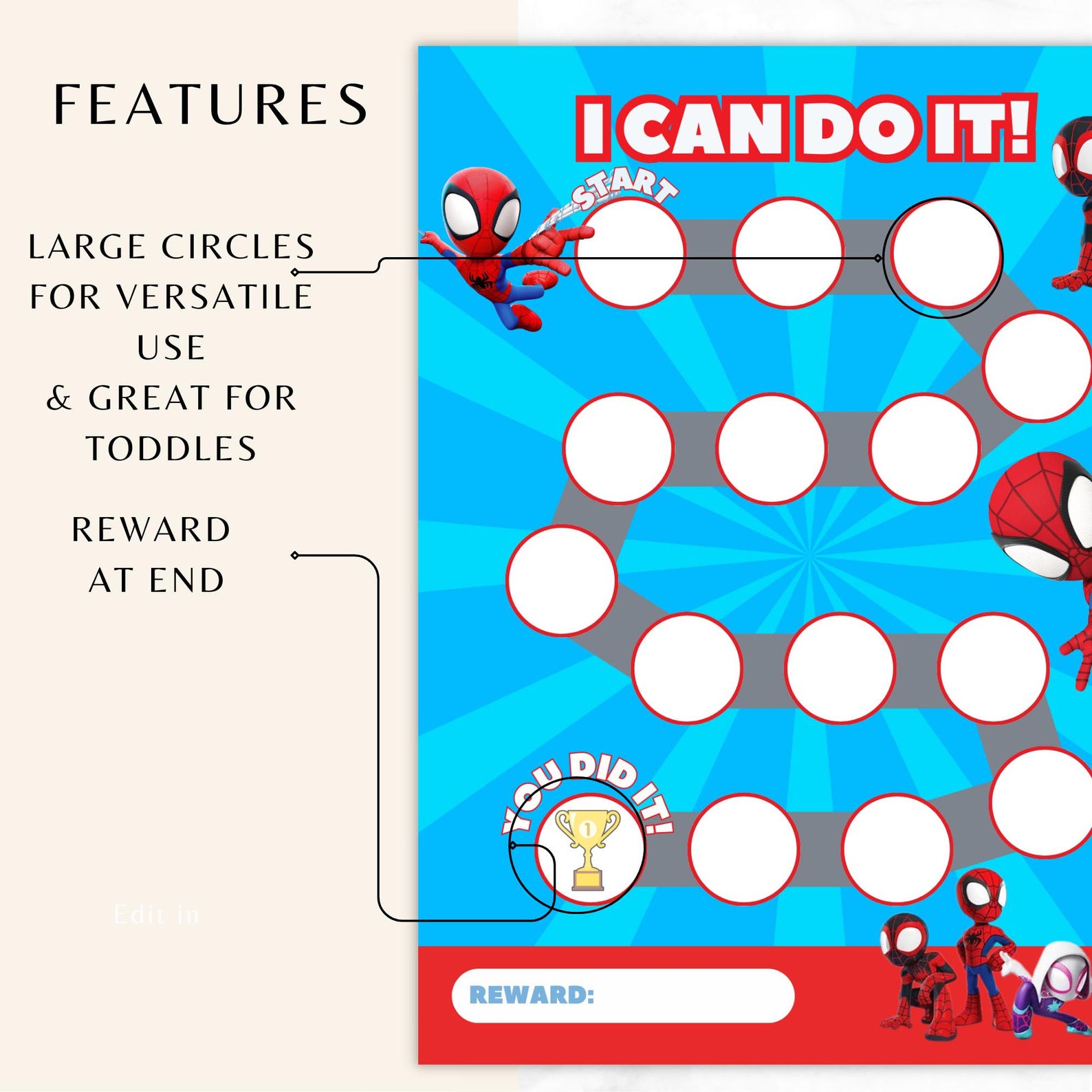 Spidey Reward Chart, Potty Reward Chart, Spidey and His Amazing Friends ...
