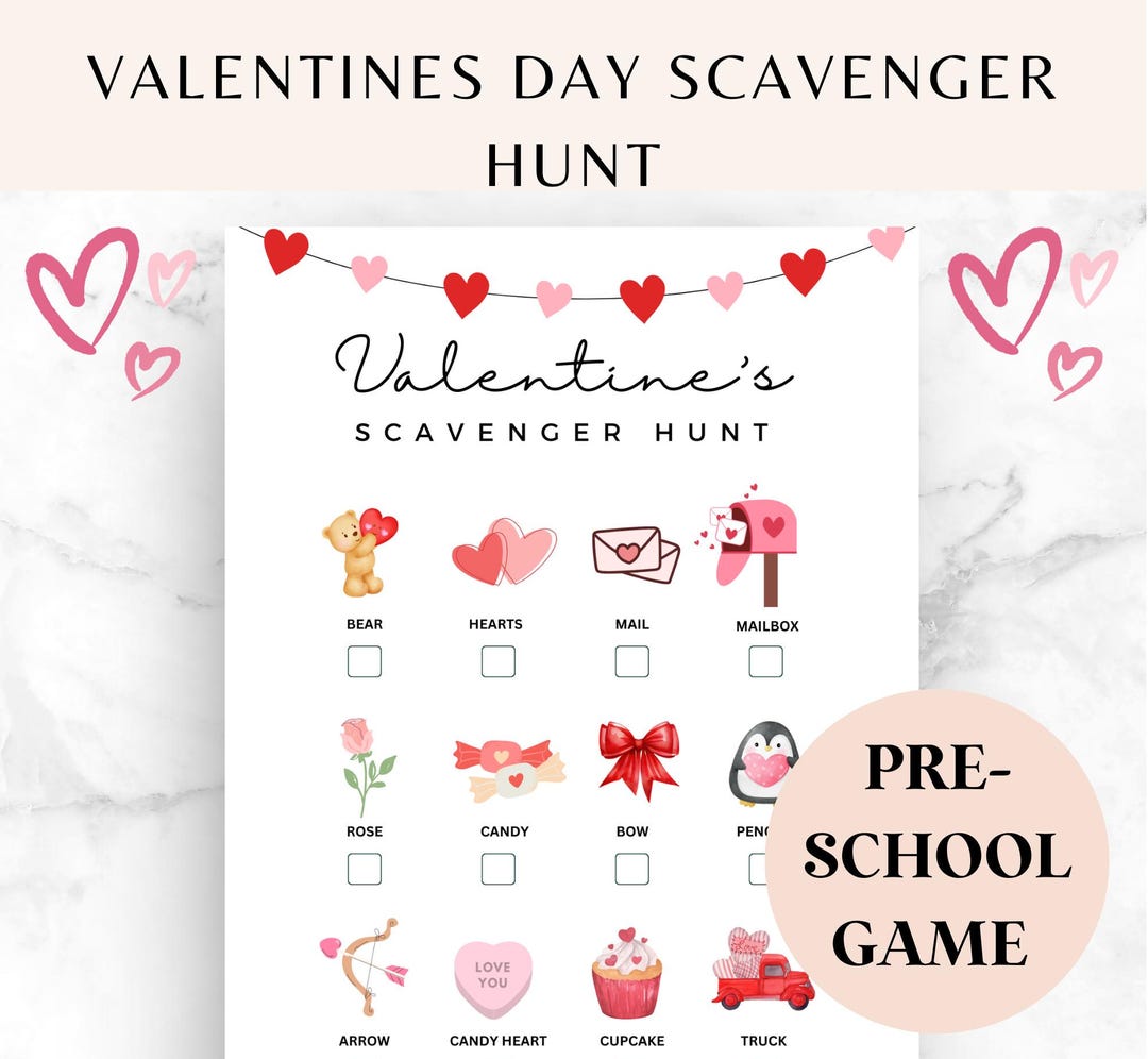 Preschool Valentines Day Scavenger Hunt, Preschool Party Game, Toddler ...