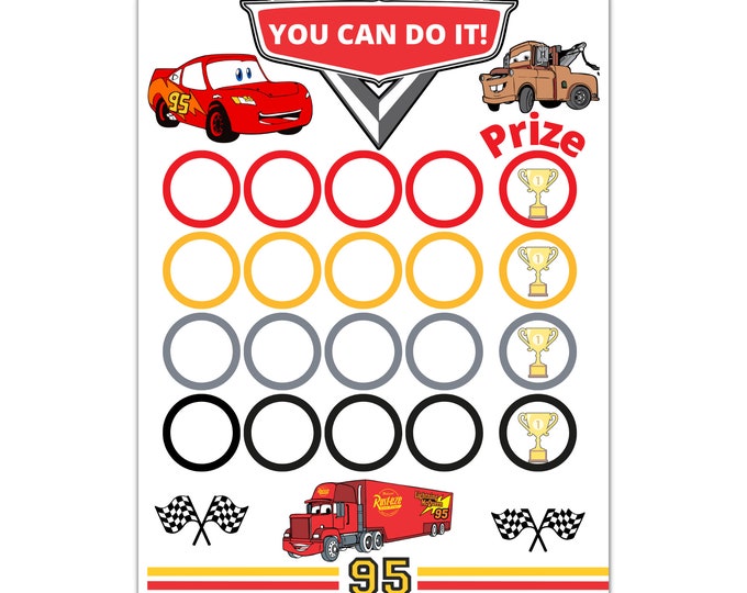 Cars Reward Chart Printable, Sticker Chart, Cars Reward Chart, Instant ...