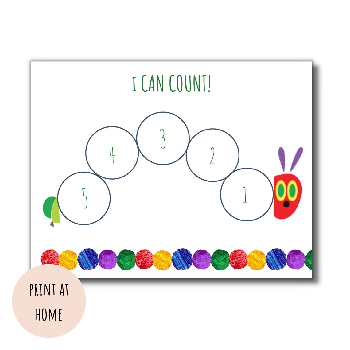 Hungry Caterpillar Preschool Counting Worksheet, Toddler Learning ...