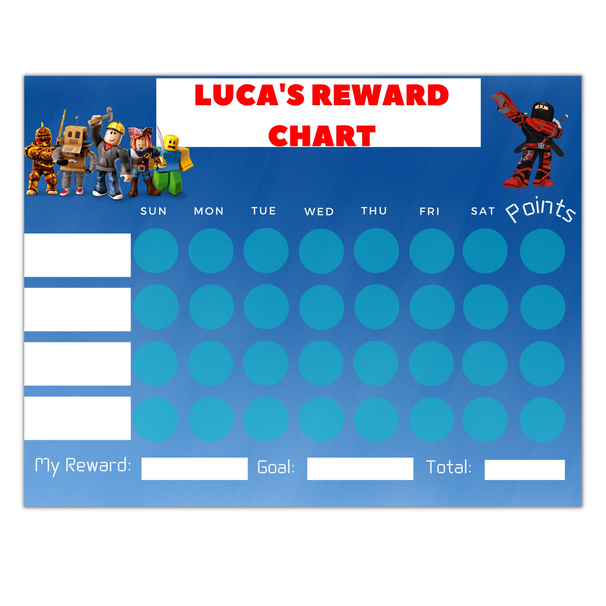 Roblox Editable Reward Chart, Gamer Reward Chart, Printable Reward ...