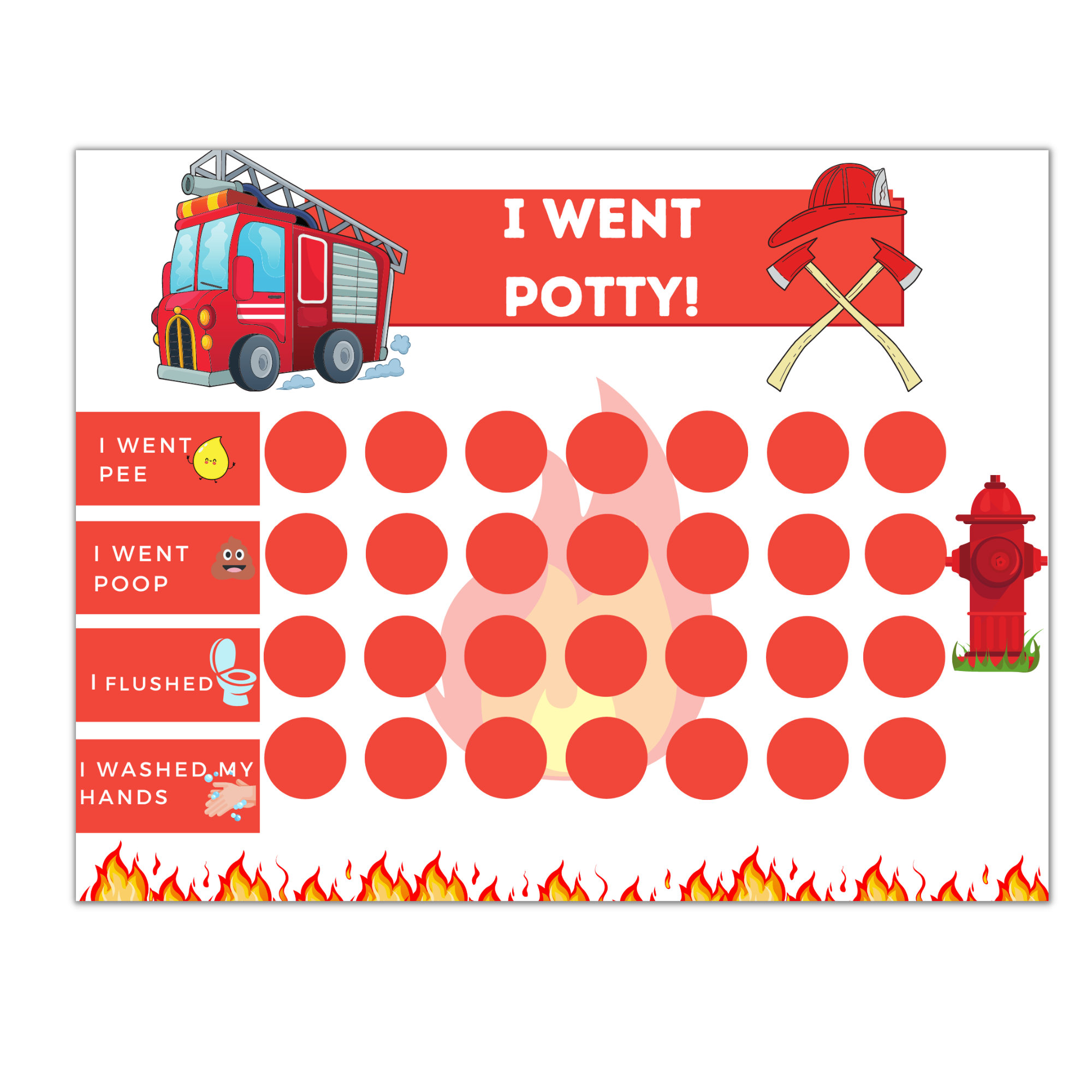 Fire Truck Potty Chart Instant Download, Toddler Reward Chart, Kids ...