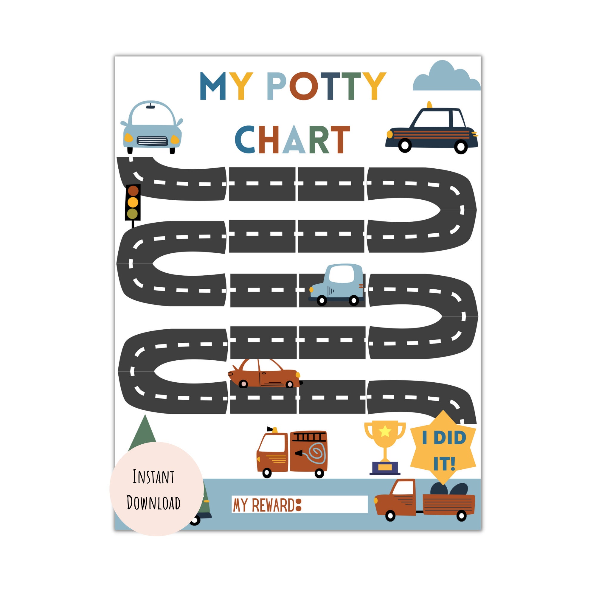 Printable Car Potty Training Chart, Cute Car Reward Chart, Cute Potty ...