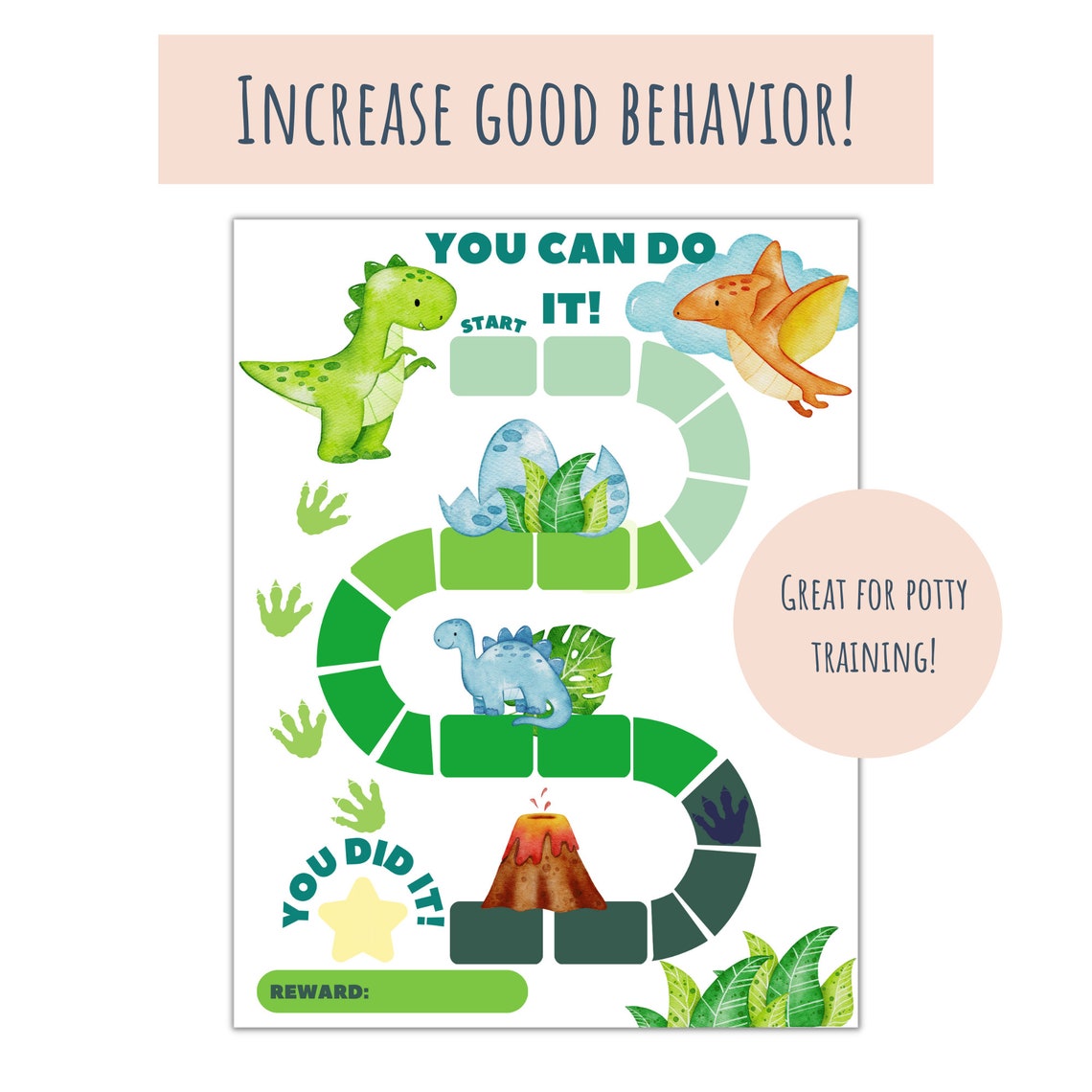 Printable Dinosaur Reward Chart | Dinosaur Kids Potty Training Chart ...
