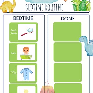 Editable Dinosaur Bedtime Routine Chart, Printable Evening Checklist, T ...
