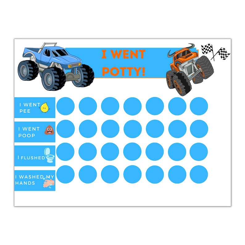 Printable Monster Truck Reward Chart | Monster Truck Potty Chart ...