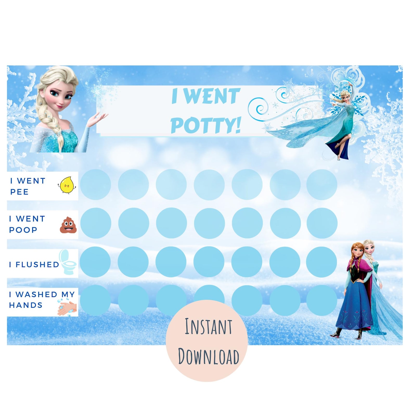 Frozen Potty Training Chart Printable, Toilet Training Chart, Toileting ...