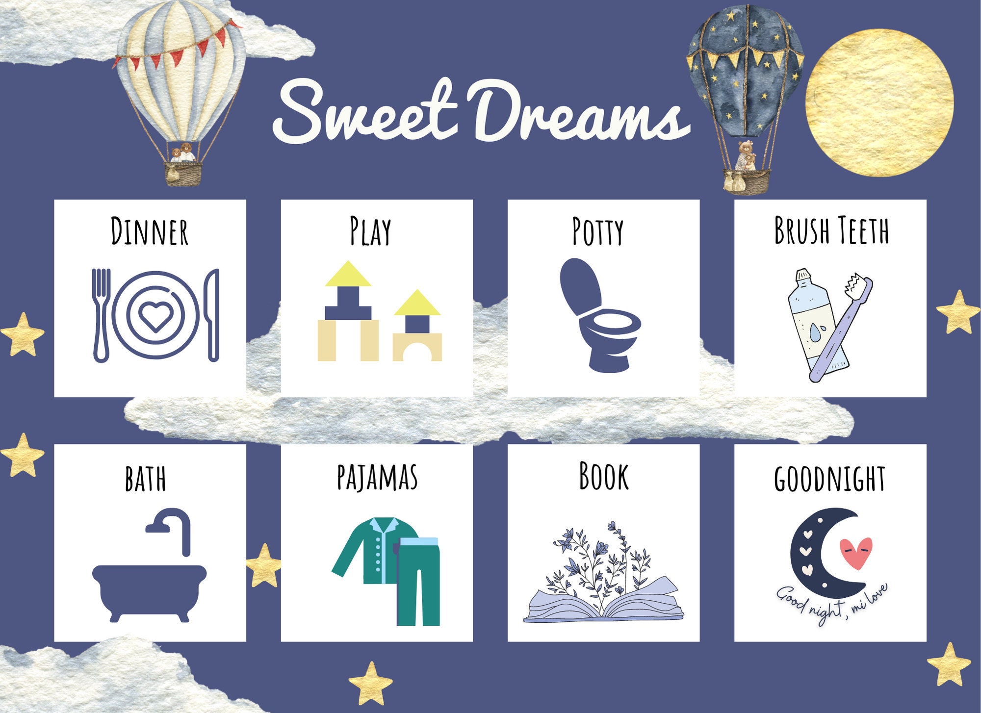 Kids Bedtime Routine Chart, Kids Bedtime Routine Cards, Evening Routine ...