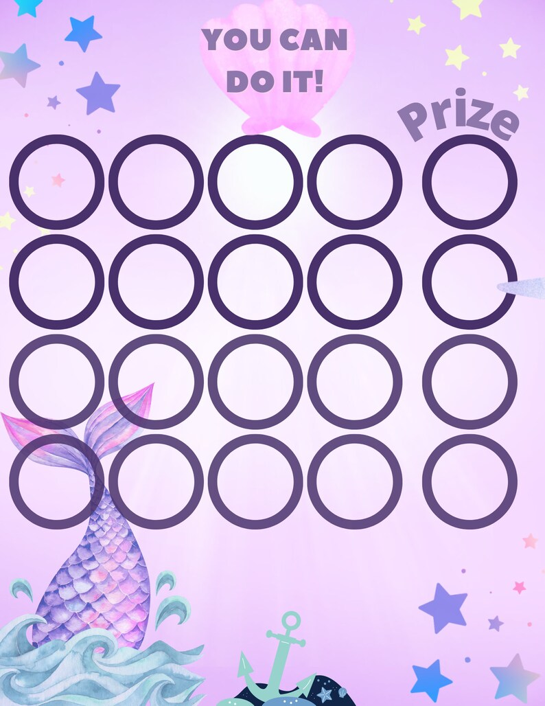 Printable Mermaid Reward Chart, Mermaid Kids Potty Training Chart ...