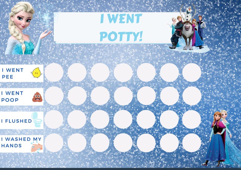 Frozen Potty Training Chart Printable, Toilet Training Chart, Toileting ...