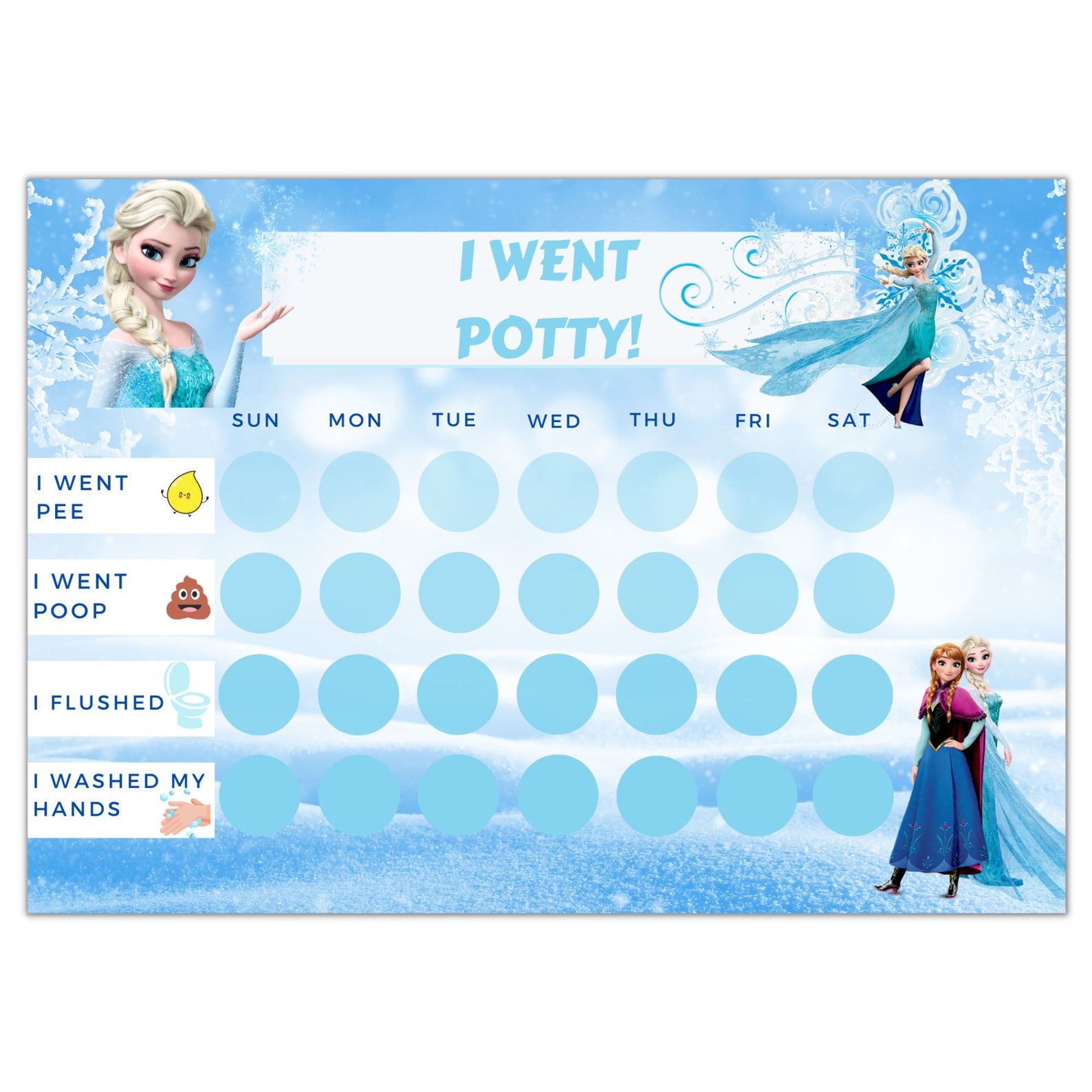 Frozen Potty Training Chart Printable, Toilet Training Chart, Toileting ...
