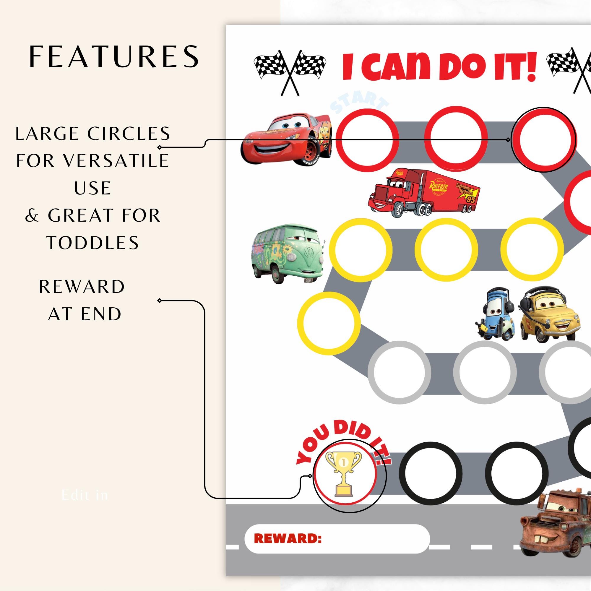 Cars Reward Chart Printable, Sticker Chart, Cars Reward Chart, Instant ...