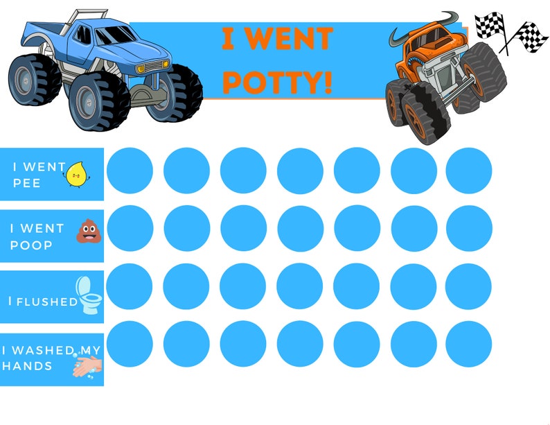 Printable Monster Truck Reward Chart | Monster Truck Potty Chart ...