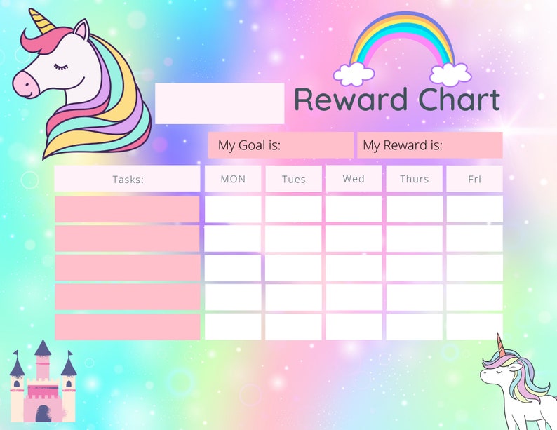 Unicorn Reward Chart, Unicorn Behavior Chart, Childrens Reward Chart ...