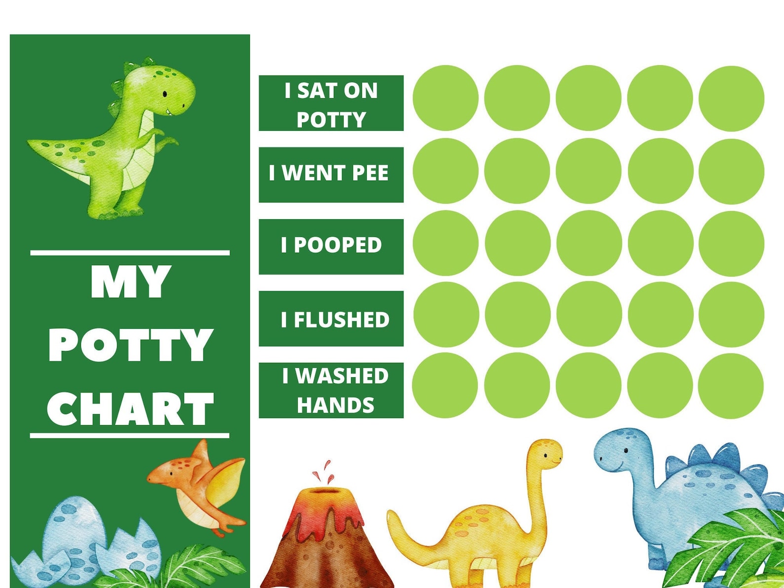 Printable Dinosaur Potty Training Chart With Stickers | Instant ...