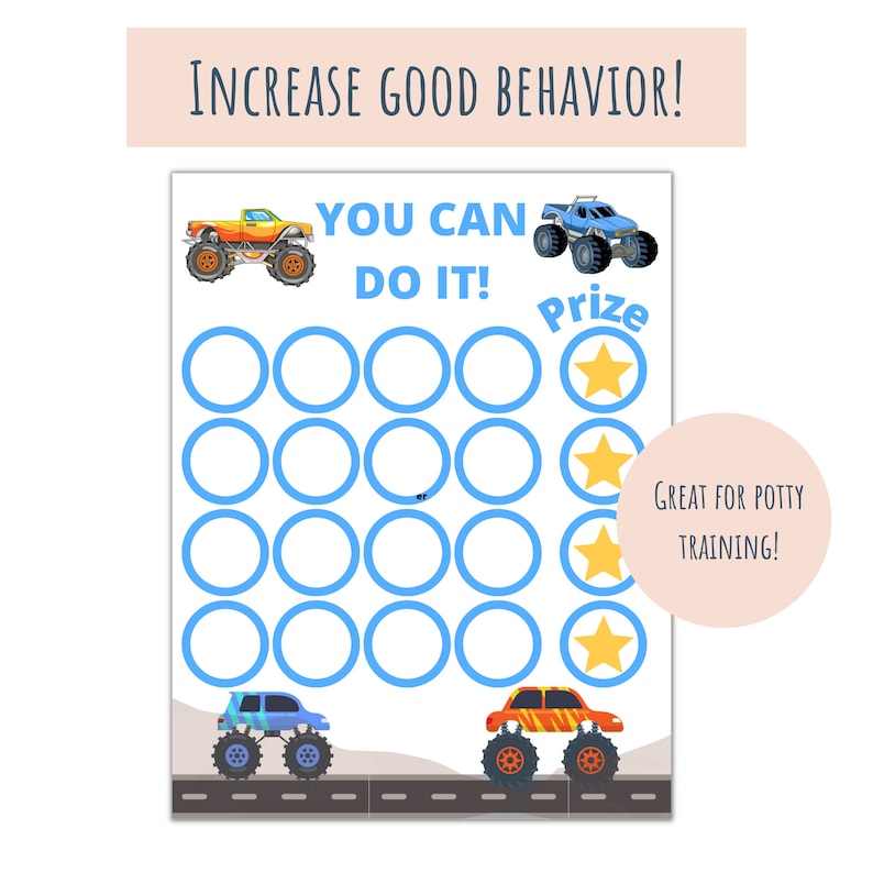 Printable Monster Truck Reward Chart | Monster Truck Potty Chart ...