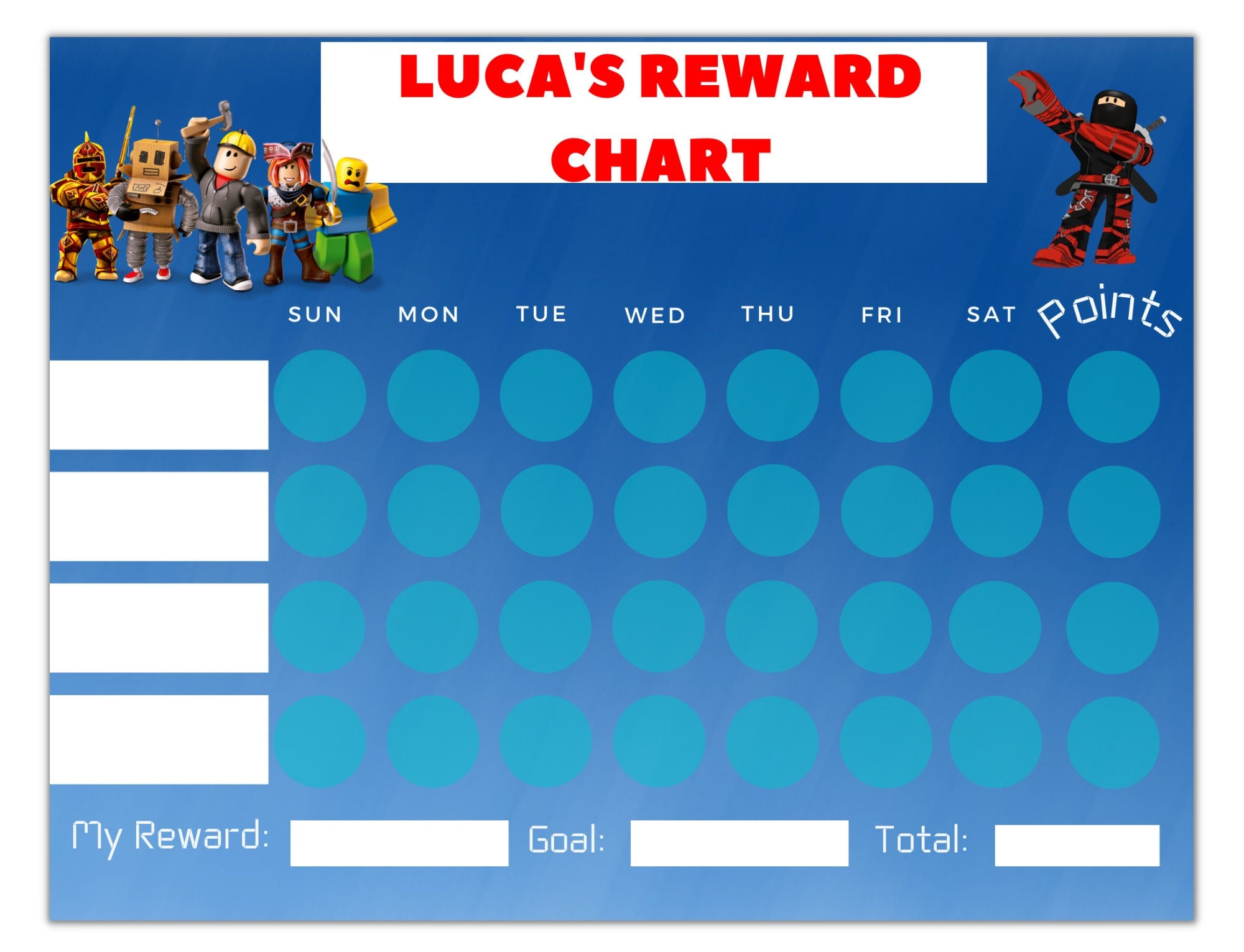 Roblox Editable Reward Chart, Gamer Reward Chart, Printable Reward ...