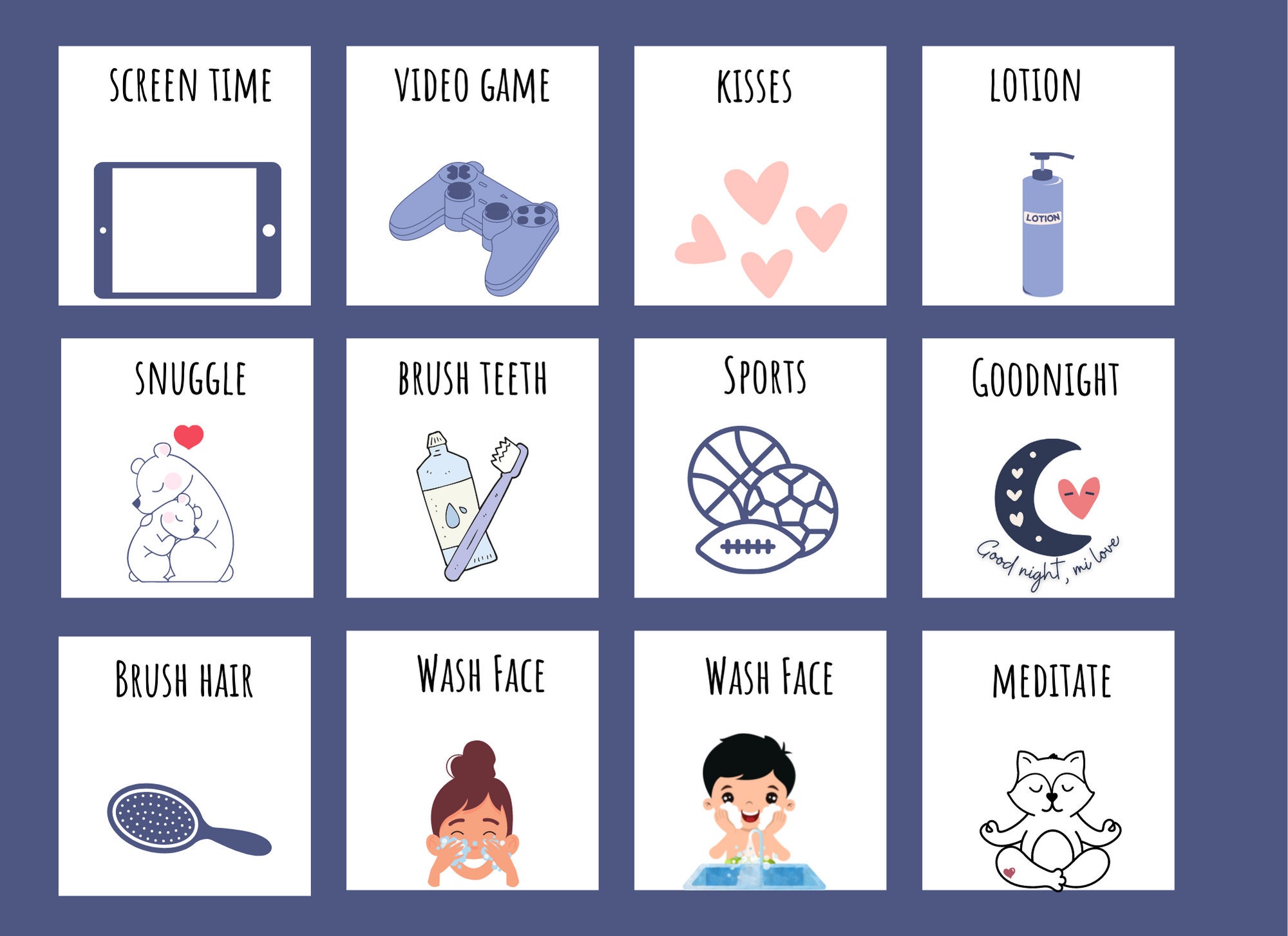 Kids Bedtime Routine Chart, Kids Bedtime Routine Cards, Evening Routine ...