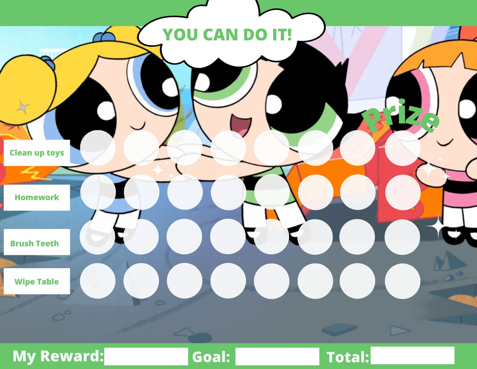 Editable Powerpuff Girls Reward Chart for Kids, Powerpuff Chore Chart ...