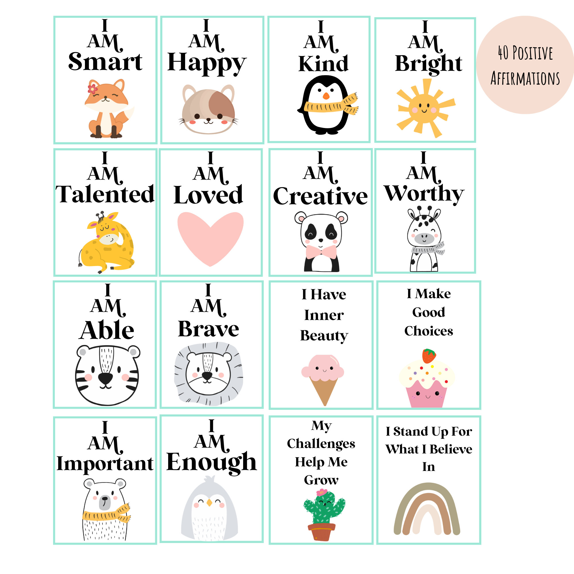 Kids Positive Affirmation Cards, Kids Mindfulness Bundle, Coping Cards ...