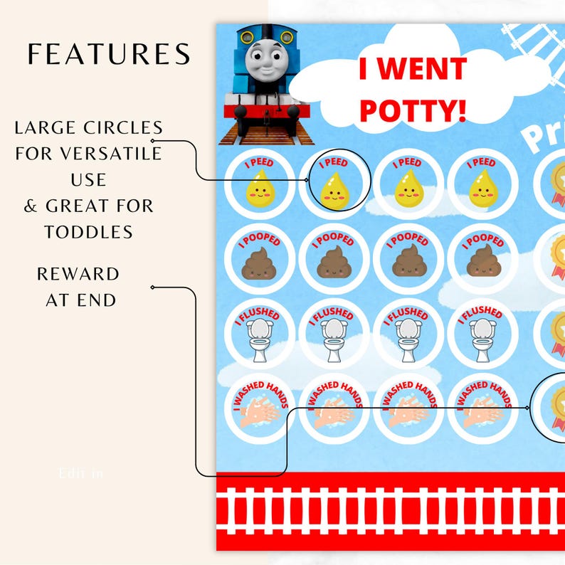 Printable Thomas Train Potty Chart, Train Reward Chart, Toddler Potty ...