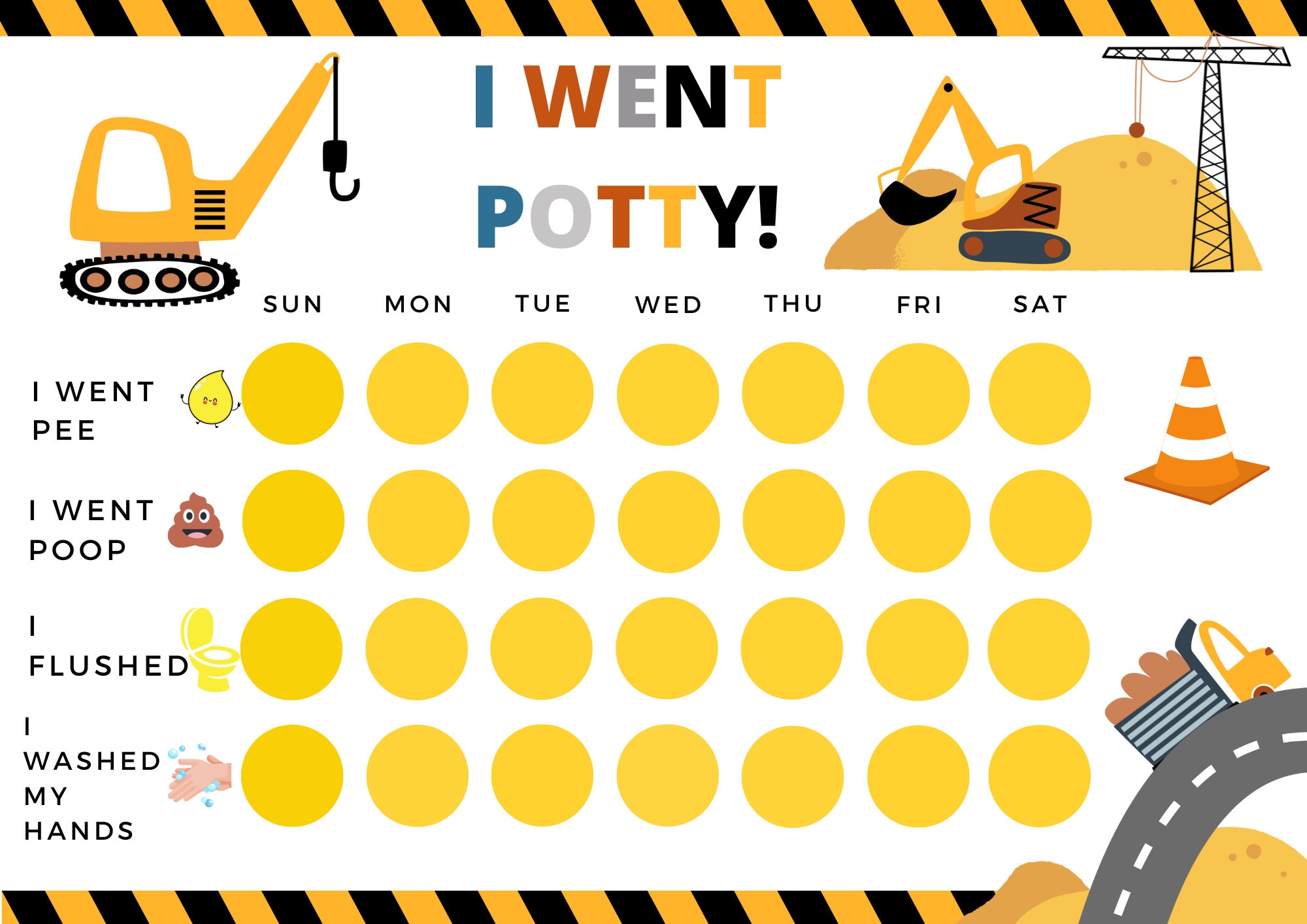 Printable Construction Truck Reward Chart | Construction Truck Potty ...