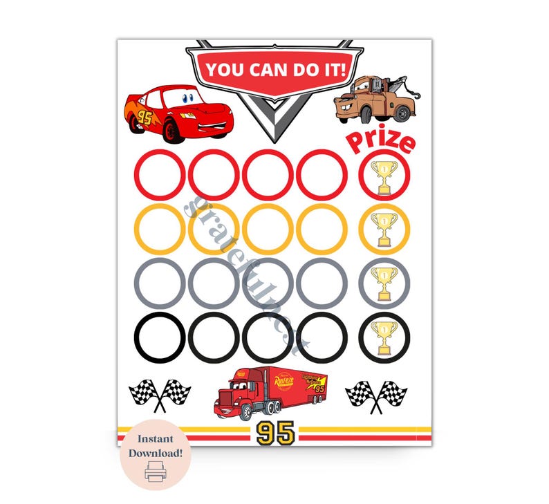 Cars Reward Chart Printable, Sticker Chart, Cars Reward Chart, Instant ...