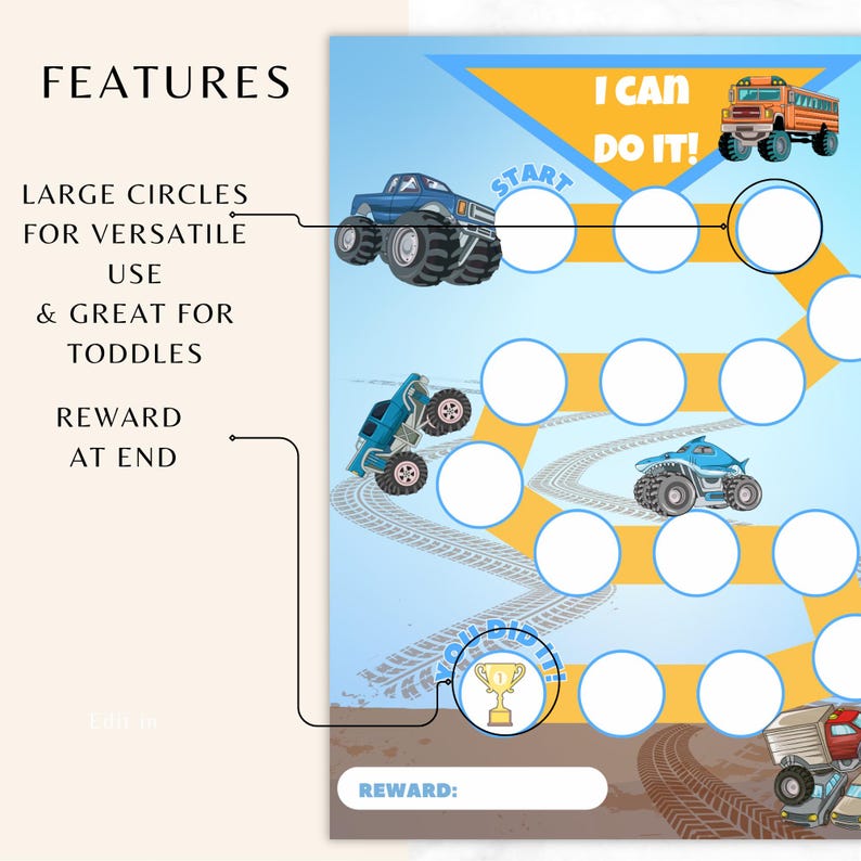 Printable Monster Truck Reward Chart | Monster Truck Potty Chart ...