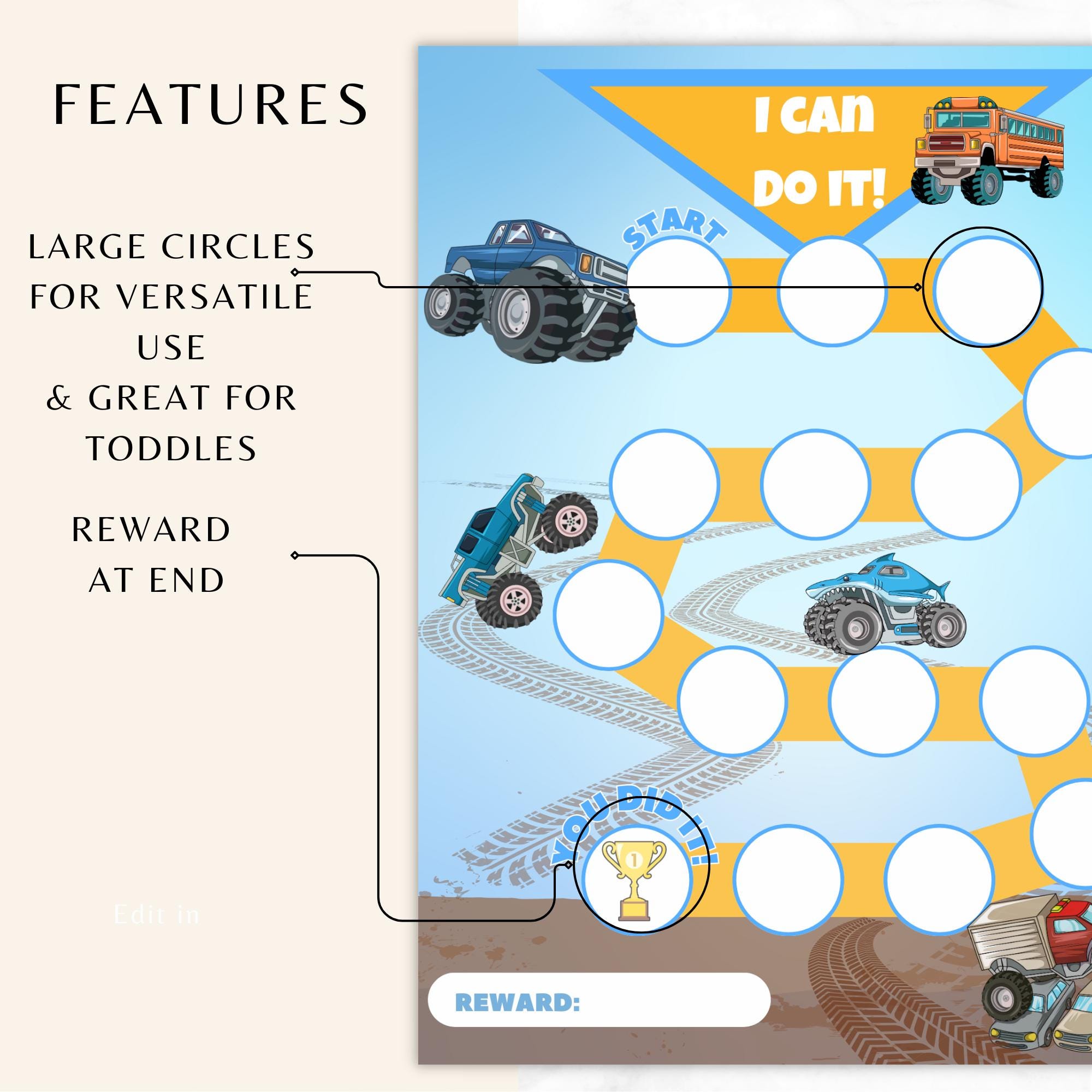 Printable Monster Truck Reward Chart | Monster Truck Potty Chart ...