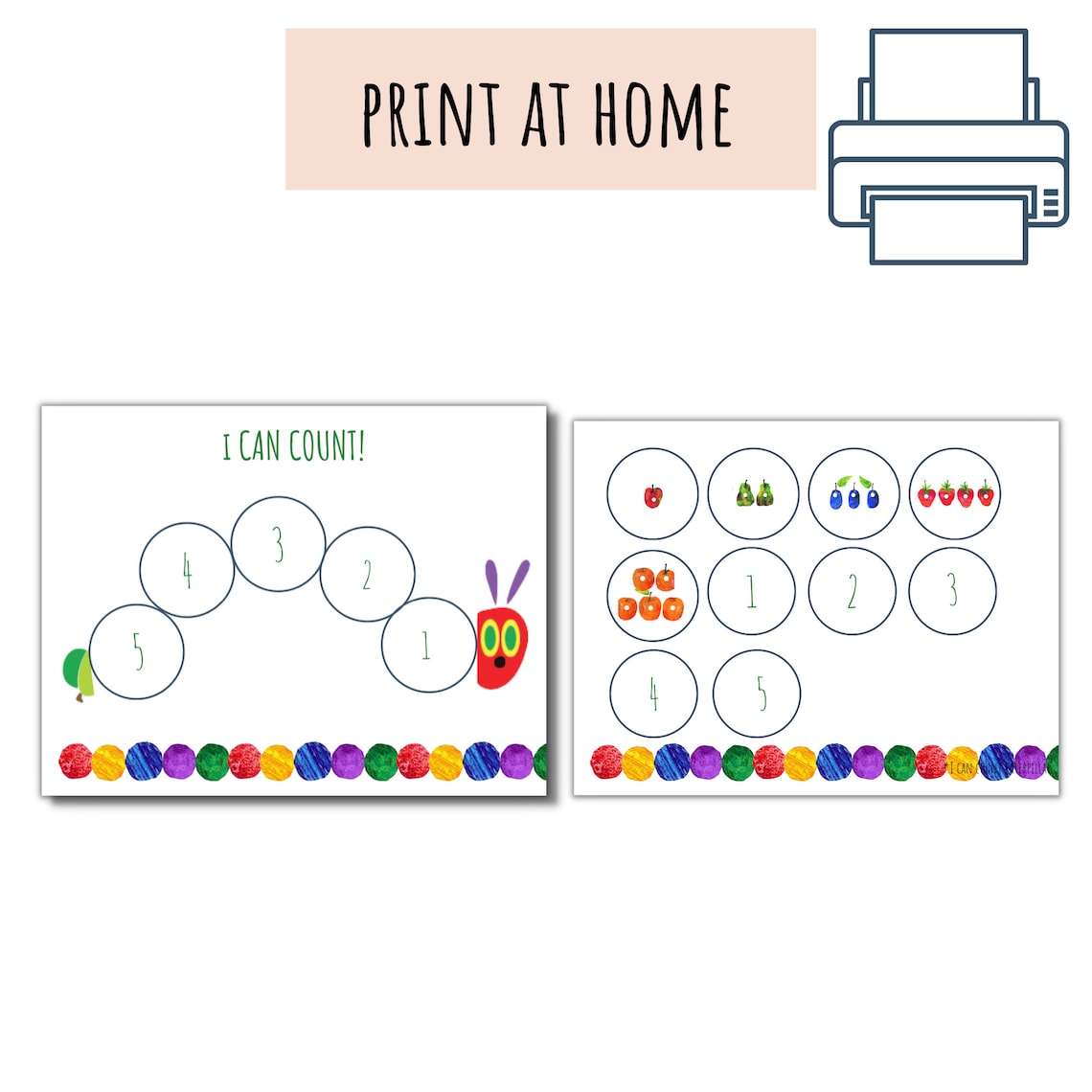 Hungry Caterpillar Preschool Counting Worksheet, Toddler Learning ...