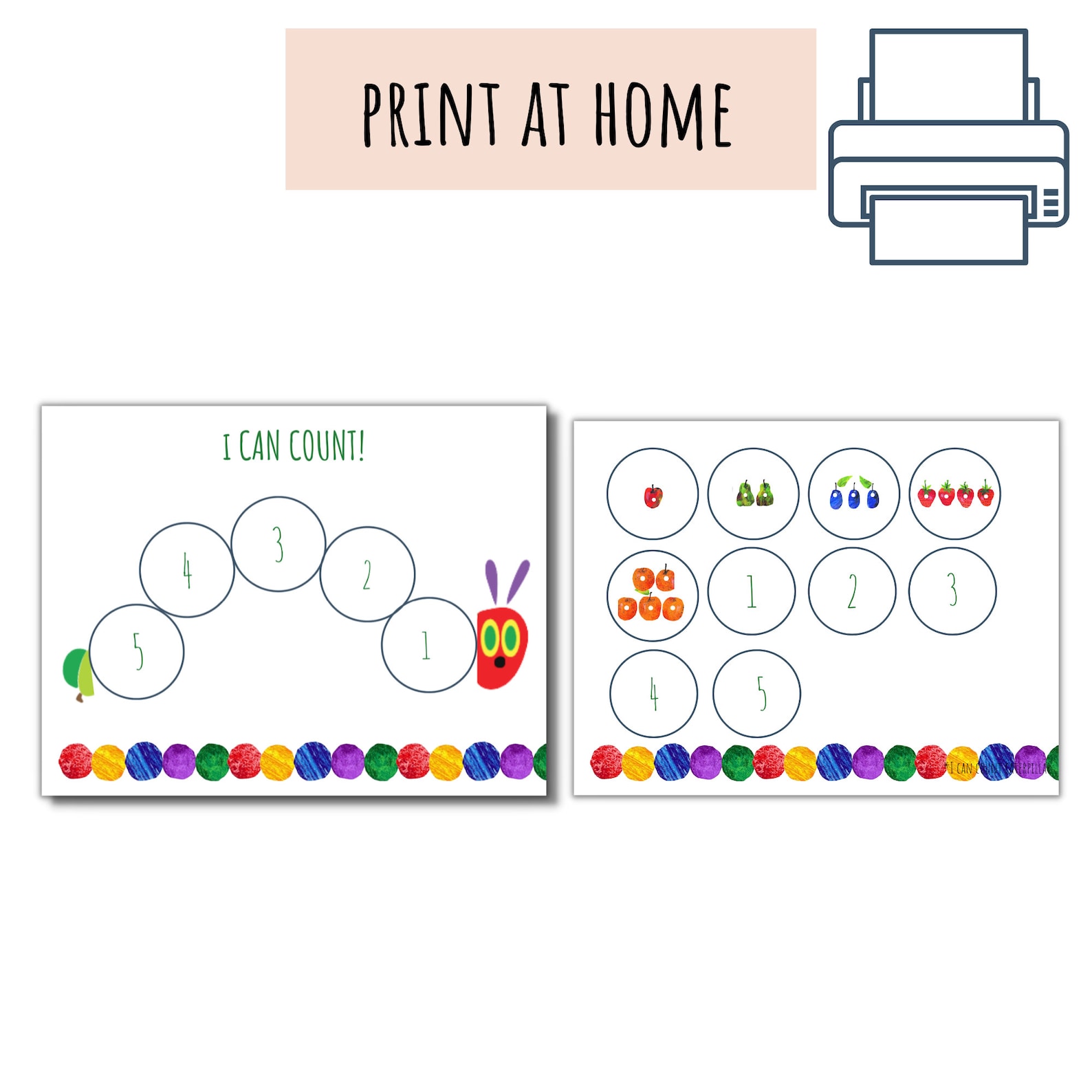 Hungry Caterpillar Preschool Counting Worksheet, Toddler Learning ...