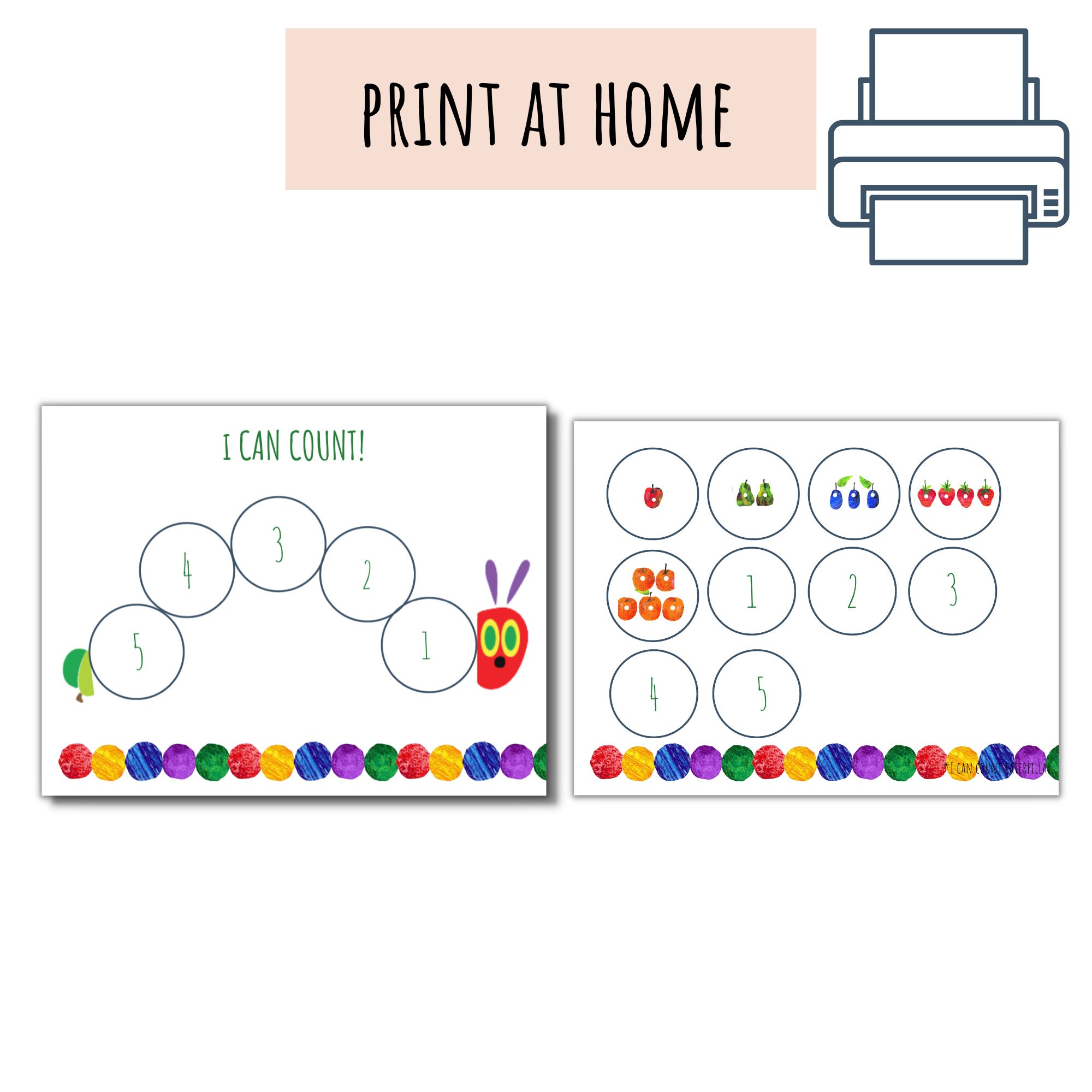 Hungry Caterpillar Preschool Counting Worksheet, Toddler Learning ...