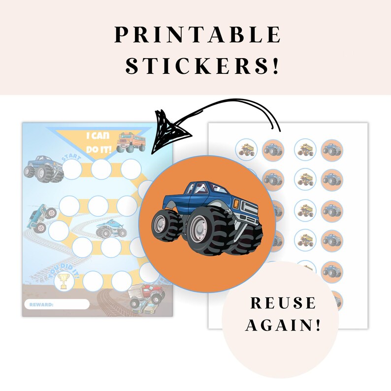 Printable Monster Truck Reward Chart | Monster Truck Potty Chart ...