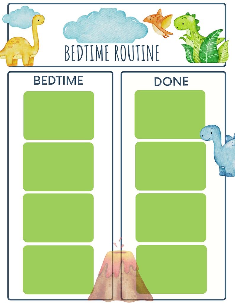Editable Dinosaur Bedtime Routine Chart, Printable Evening Checklist, T ...