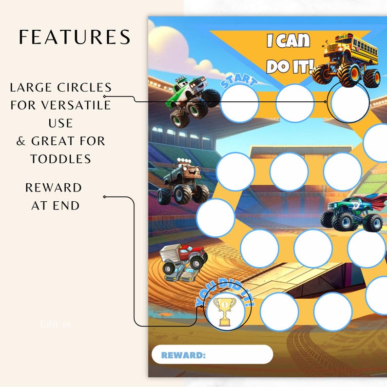 Printable Monster Truck Reward Chart | Monster Truck Potty Chart ...
