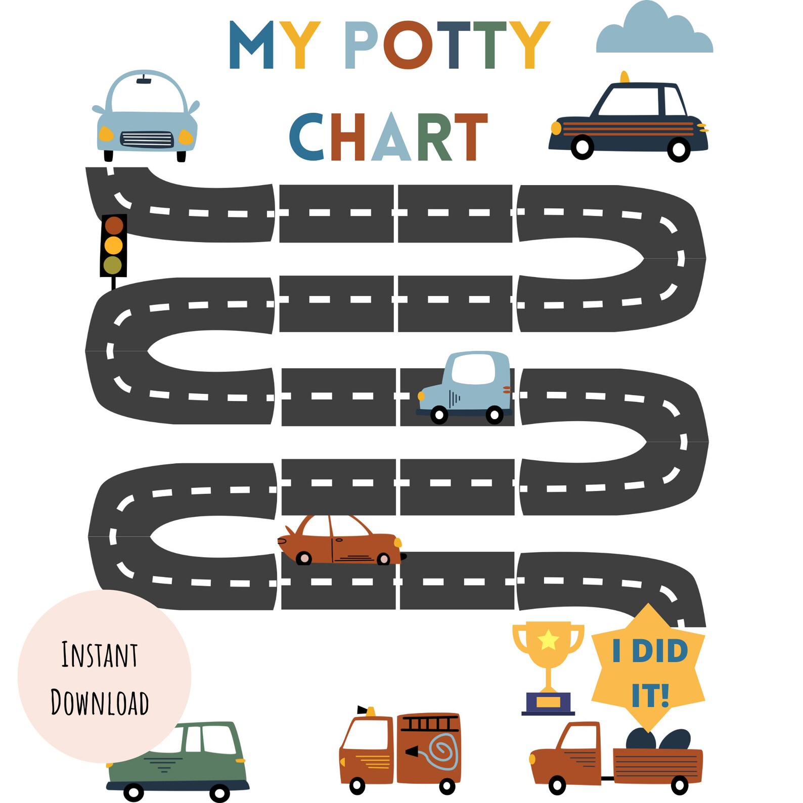 Printable Car Potty Training Chart Cute Car Reward Chart | Etsy