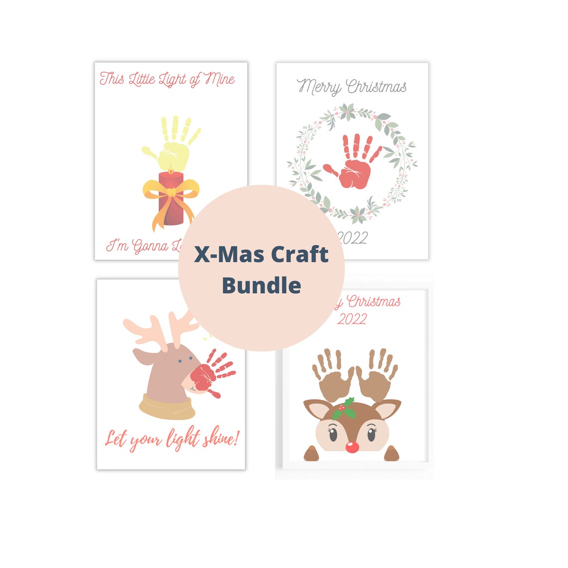 Christmas Hand Print Craft Printable Bundle, Kids Christmas Activity ...