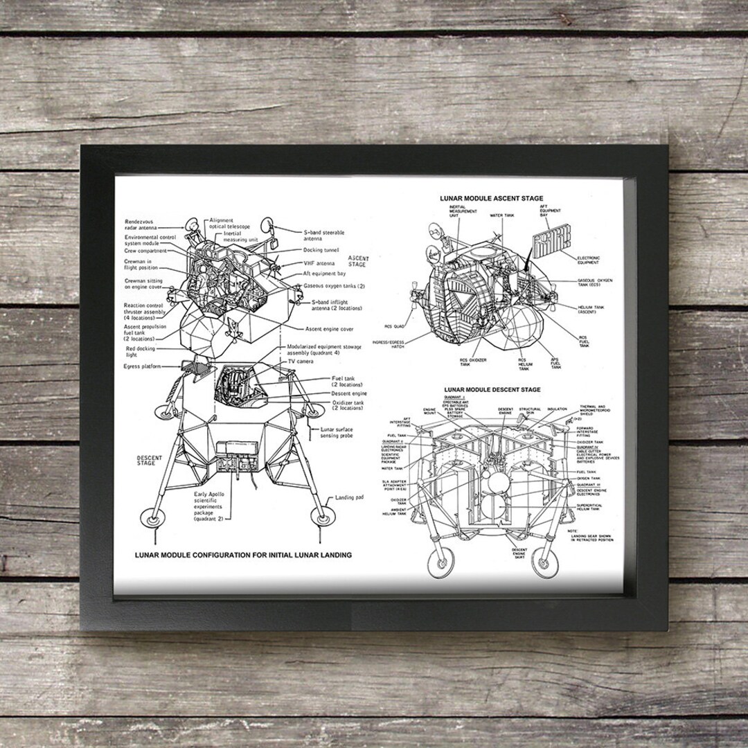 Apollo Lunar Lander Module Schematic Wall Art Print Vintage NASA