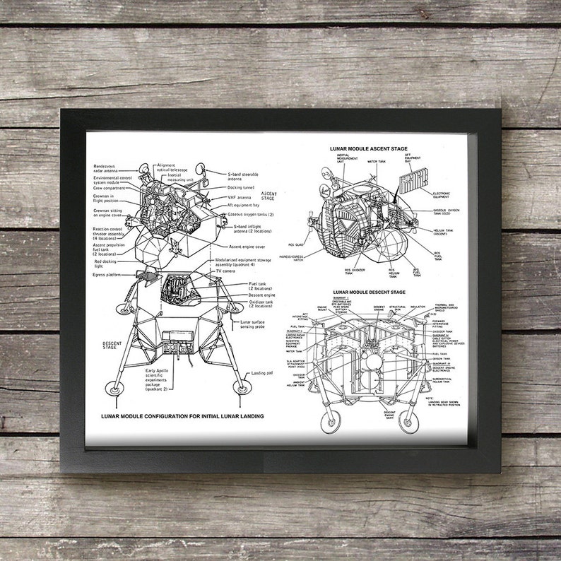 Apollo Lunar Lander Module Schematic, Wall Art Print, Vintage NASA ...