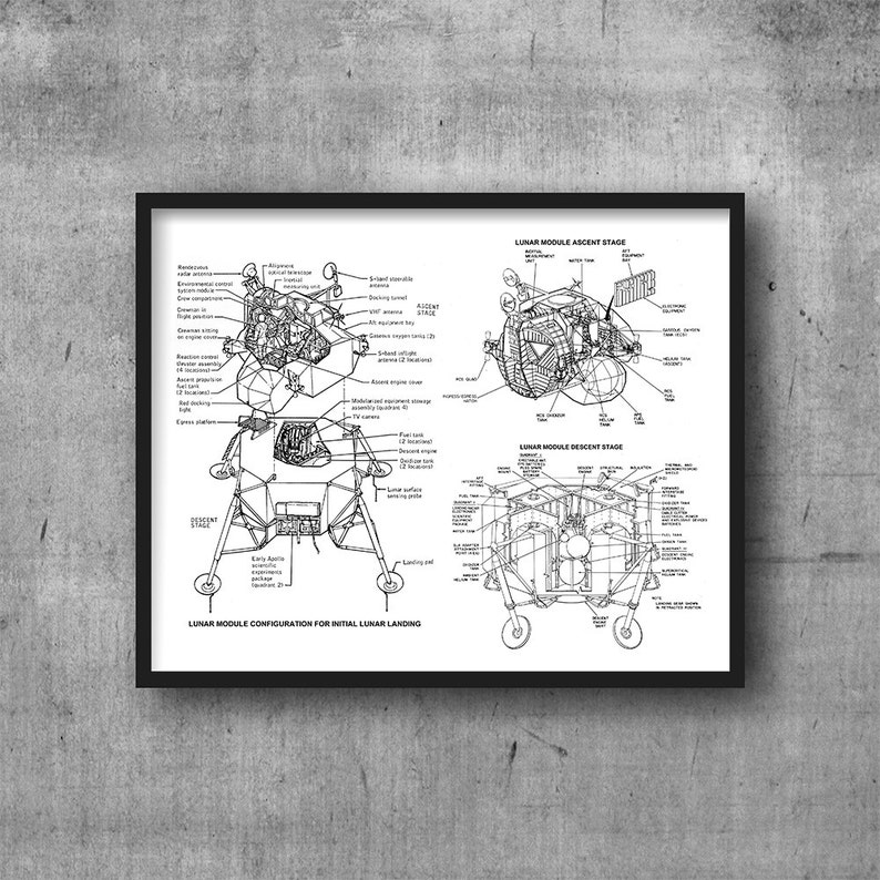 Apollo Lunar Lander Module Schematic, Wall Art Print, Vintage NASA ...