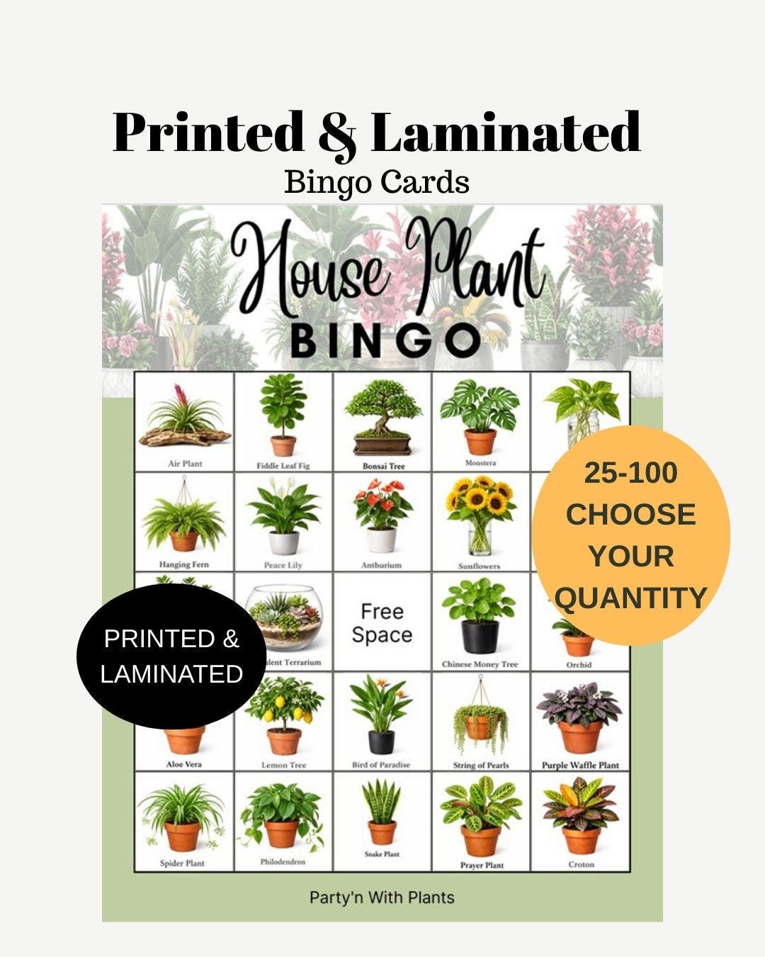 Printed & Laminated House Plant Bingo Cards, Custom Plant Bingo Card - Etsy