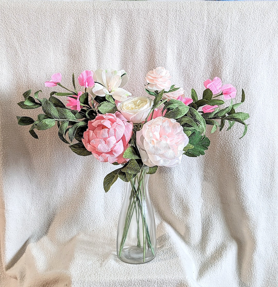 Barbie Pink, Blush & White Paper Flowers Bouquet Arrangement of Peony ...