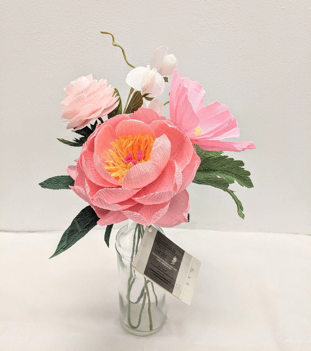 Pink Paper Flower Bouquet Peony, Icelandic Poppy Artificial Flower Posy ...