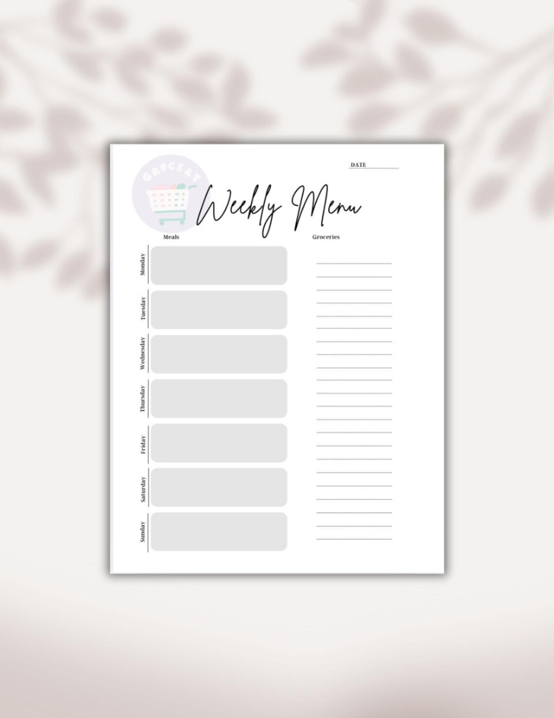Printable Meal Planner Weekly Menu Template for Meal Planning & Food ...